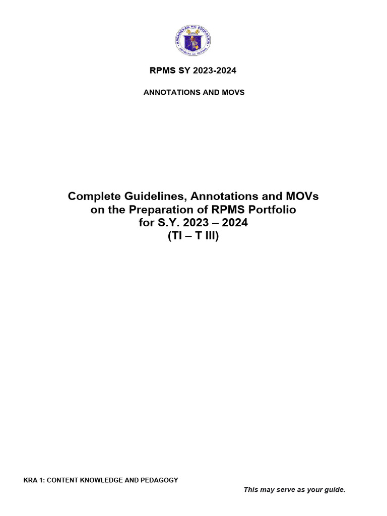 Annotations For RPMS-2023-2024 | PDF | Learning | Teachers