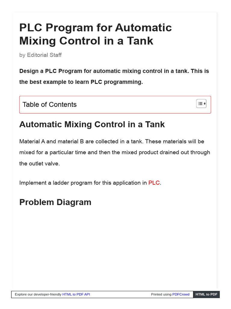 Instrumentationtools Com Plc Program For Automatic Mixing Co Pdf Programmable Logic