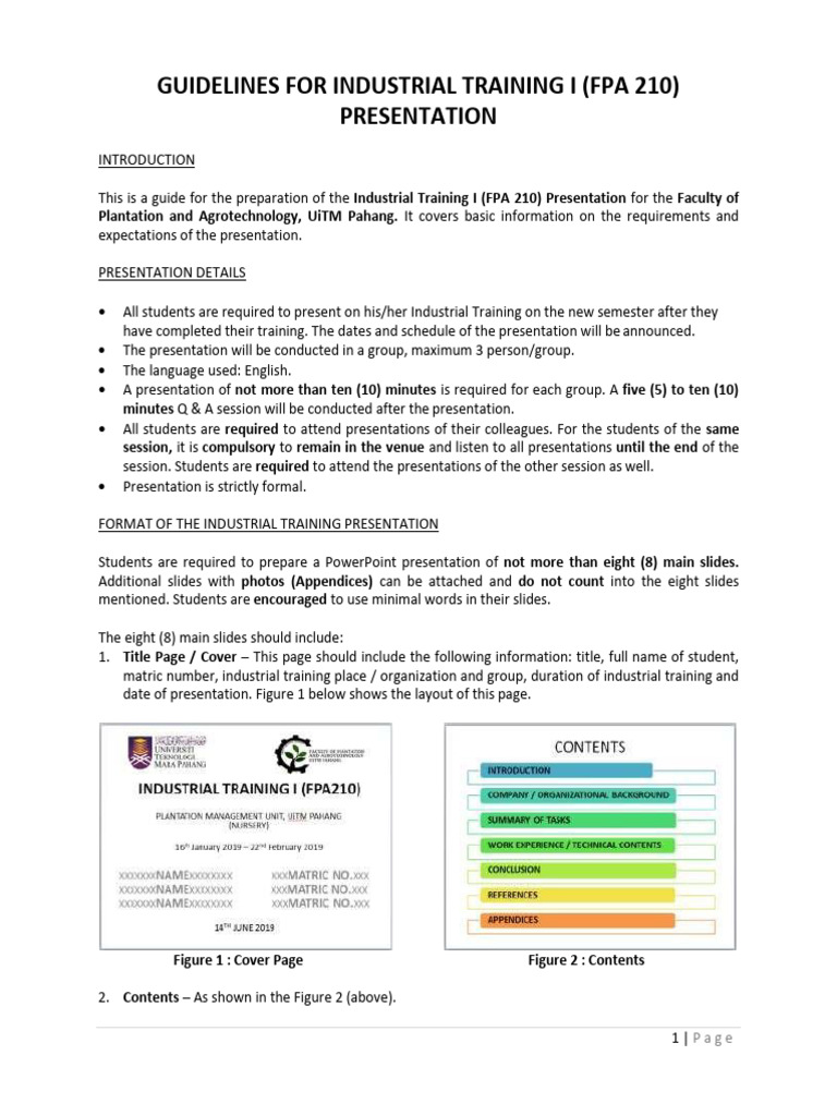 GUIDELINES FOR INDUSTRIAL TRAINING I PRESENTATION | PDF