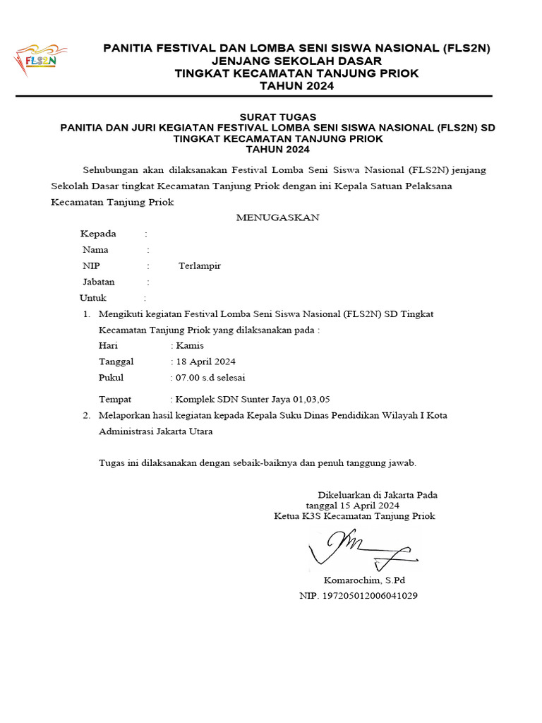 Surat Tugas FLS2N 2024 | PDF