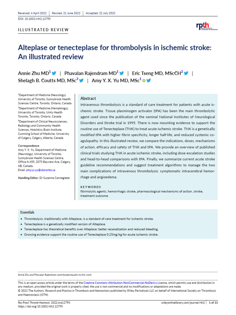 Alteplase or Tenecteplase For Thrombolysis in Ischemic Stroke | PDF ...