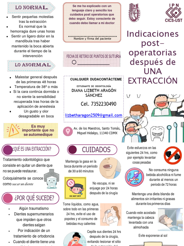 Triptico Cuidados Post-Operatorios (2) | PDF | Odontología ...