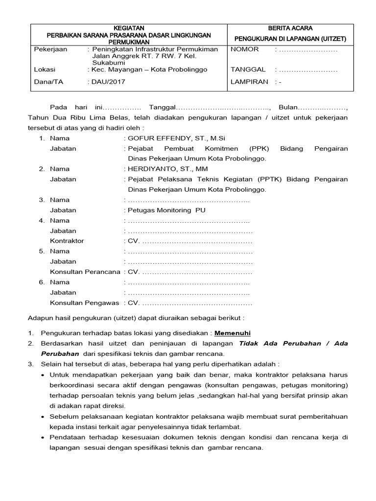 Berita Acara Uitzet | PDF | Teknologi & Rekayasa