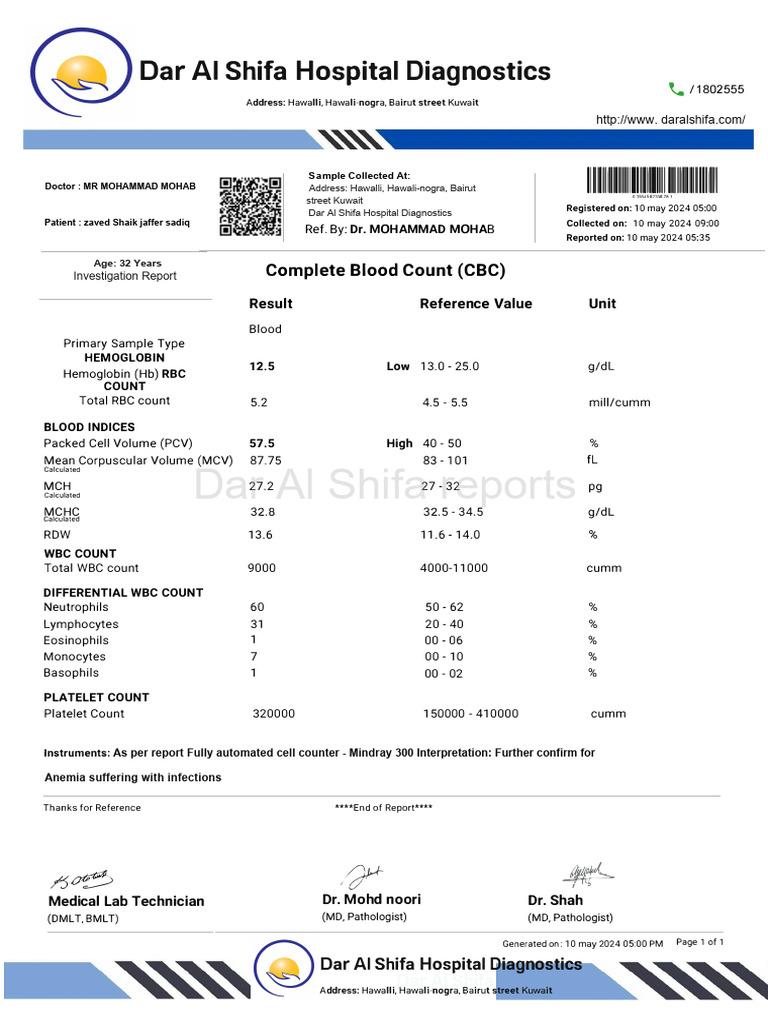 CBC Report for Medical Professionals | PDF | White Blood Cell | Hematology
