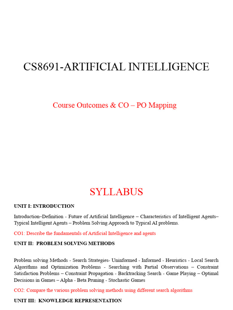 CS8691 AI CO-PO Mapping | PDF | Artificial Intelligence | Intelligence ...