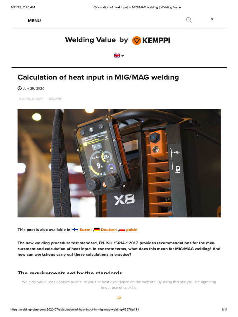 K Factor - Calculation of Heat Input in MIG - MAG Welding - Welding Value | PDF | Welding ...
