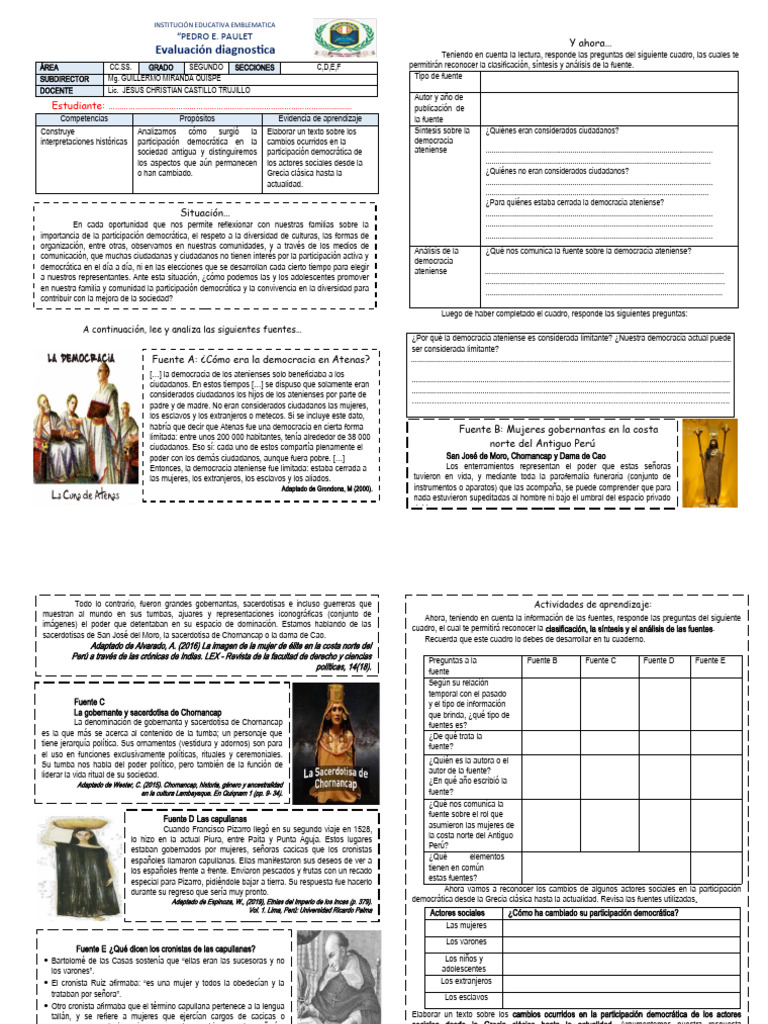 Evaluación Diagnostica 2° CC - Ss. Christian | PDF | Democracia ...