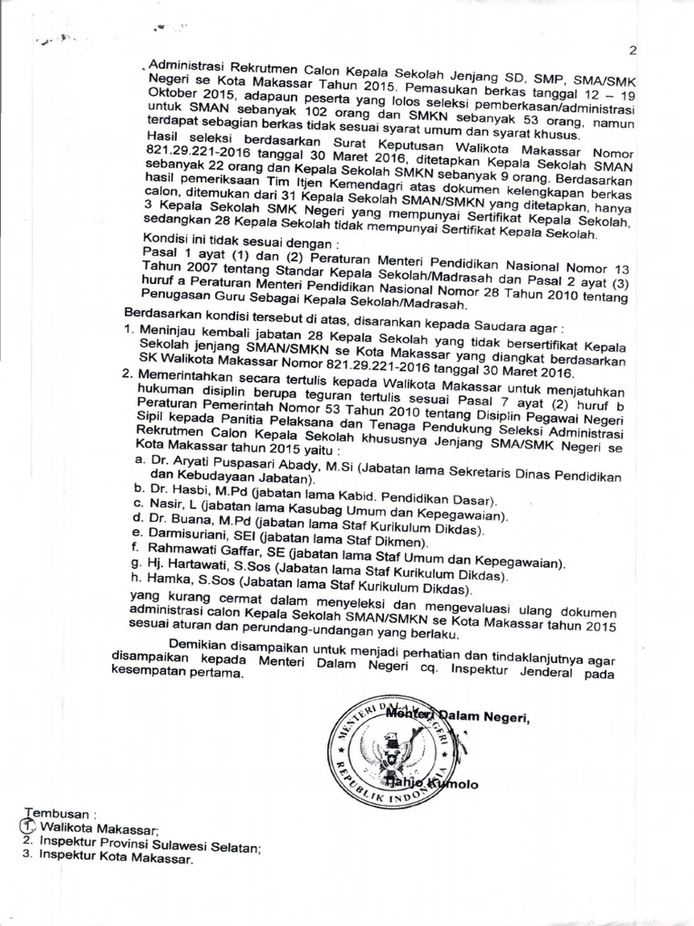 Tembusan Surat Mendagri | PDF