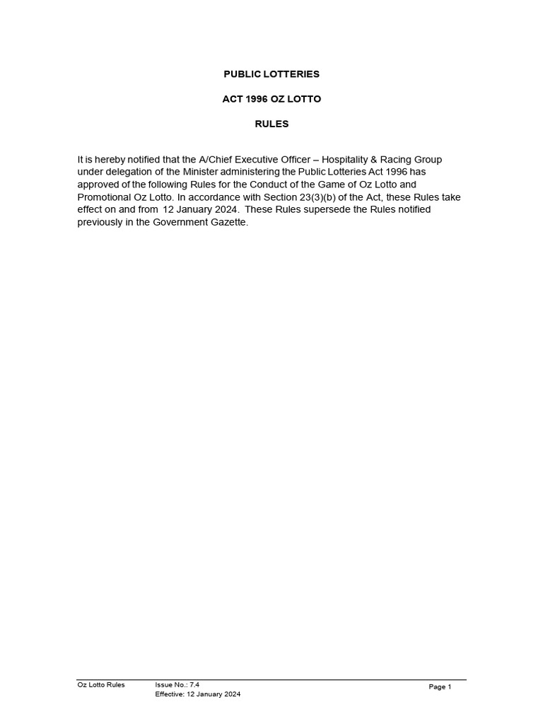 NSWL_Oz-Lotto-Game-Rules_Jan-2024 | PDF | Lottery | Gambling