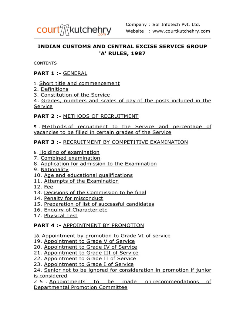 Indian Customs & Excise Service Rules 1987 | PDF | Recruitment | Justice