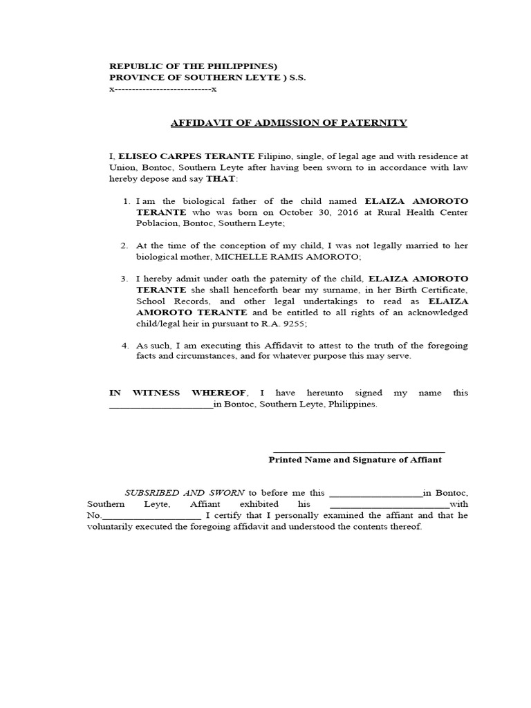 AFFIDAVIT-TO-Acknowledge Paternity Amoroto | PDF