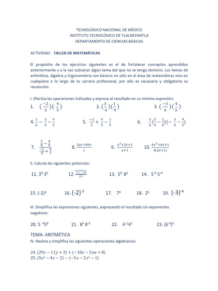 Taller de Matemáticas Calc - Ejercicios | PDF | Matemáticas