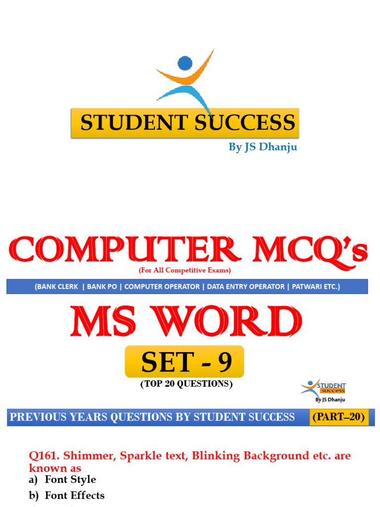 MS Word Set-9 Computer MCQ Part-20 | Download Free PDF | Microsoft Word | Software