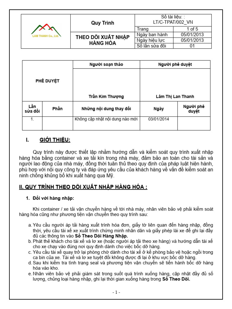 02 - Quy Trinh Theo Doixuat Nhap Hang Hoa | PDF