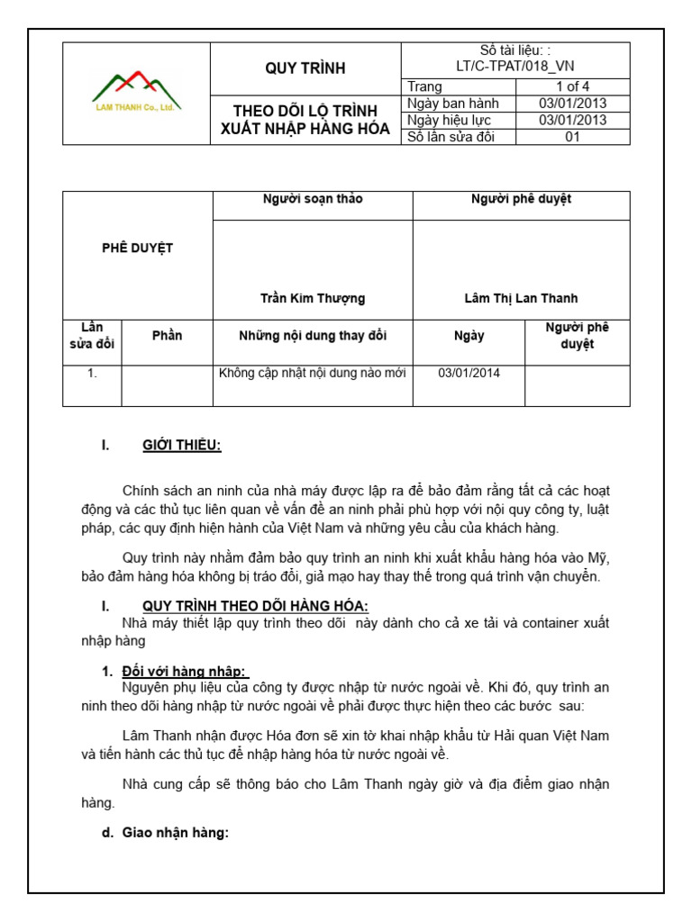 17 - Quy Trinh Theo Doi Lo Trinh Xuat Nhap Hang Hoa | PDF