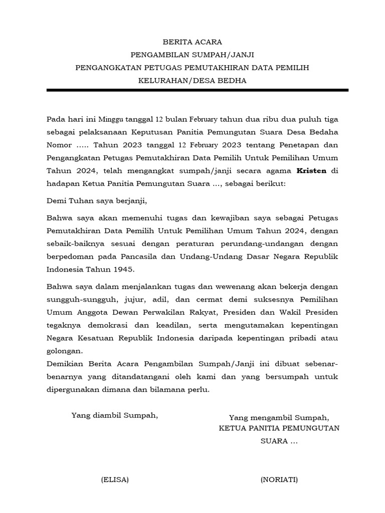 BDH-BA Pelantikan Katholik Kristen - 104115 | PDF