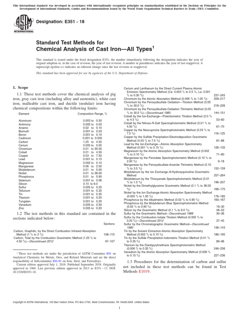 Chemical Analysis of Cast Iron-All Types: Standard Test Methods For ...