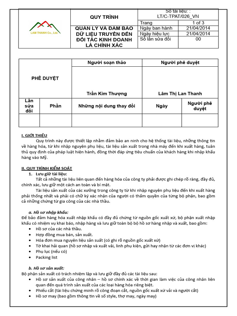 25 - Quy Trinh Quan Ly Va Dam Bao Du Lieu Truyen Den Doi Tac Kinh Doanh ...