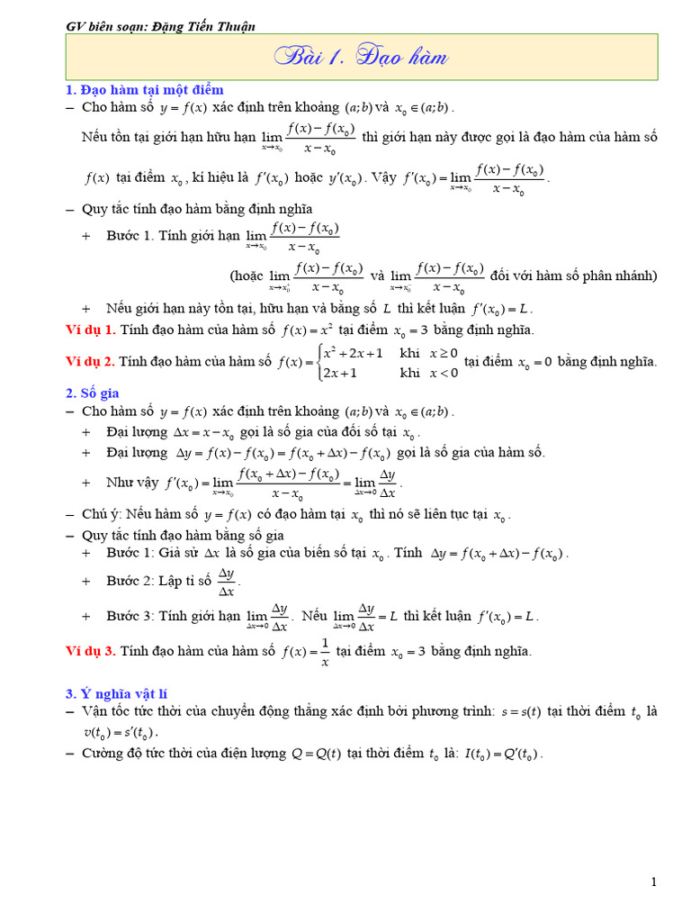 1. Đạo hàm tại một điểm: ab x ab fx fx xx x fx yx fx fx fx xx fx fx xx fx fx xx fx fx xx fx L x ...