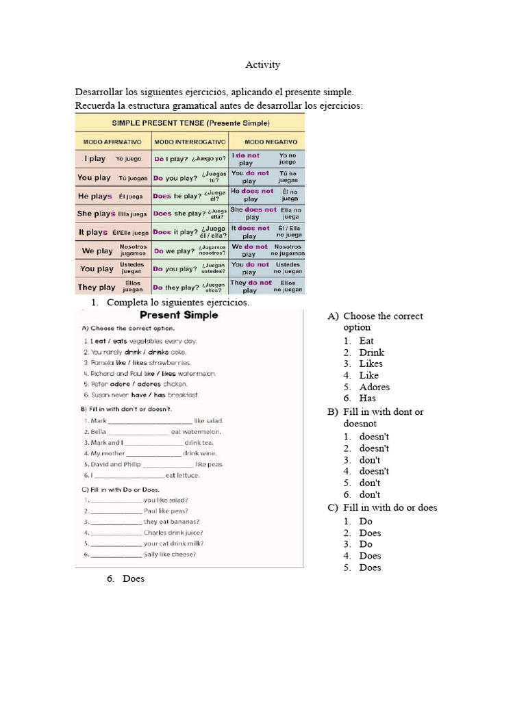Activity With Simple Present 3-1.docx Tarea Manuel | PDF | Linguistics ...