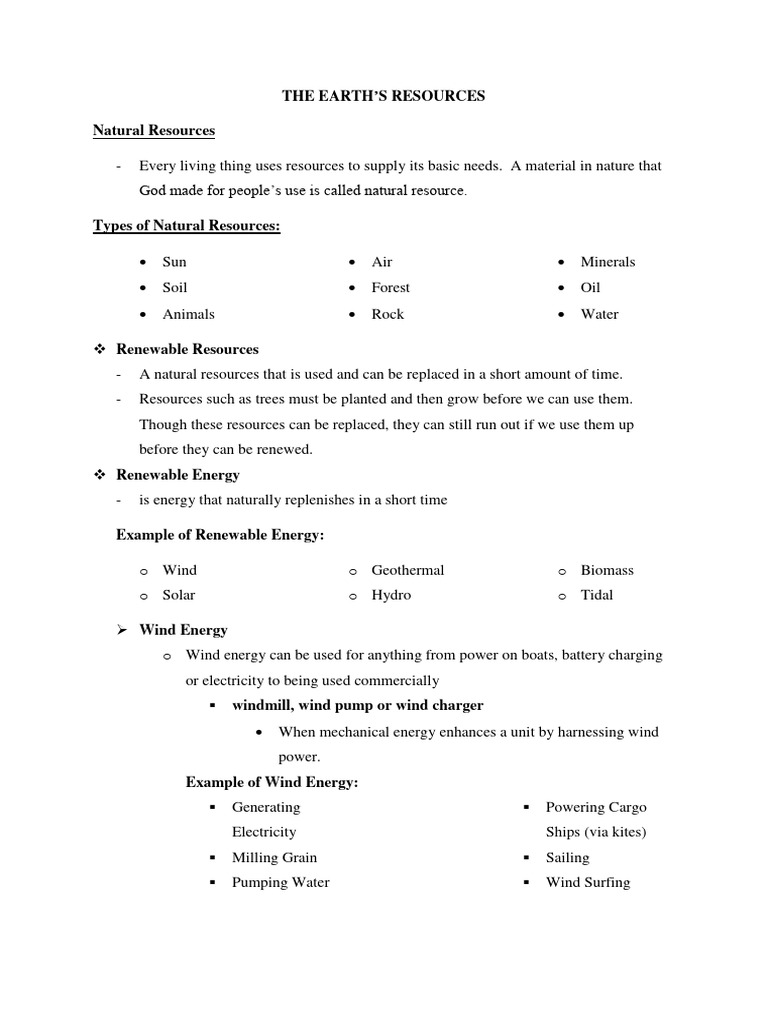 The Earth's Resources | PDF | Renewable Energy | Hydroelectricity