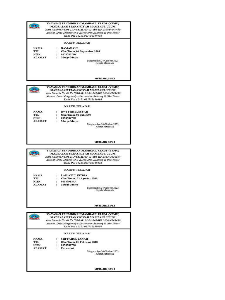 kartu pelajar pip ganjil baru | PDF