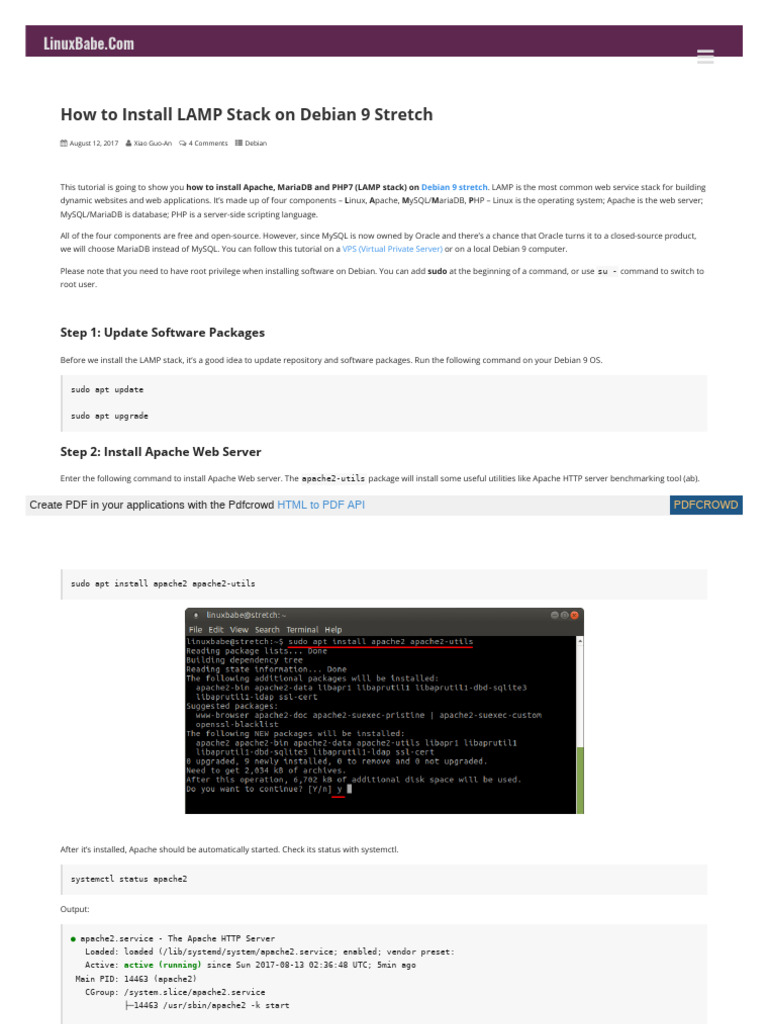 Tutorial Install LAMP Stack On Debian 9 | PDF | Php | Computer Science