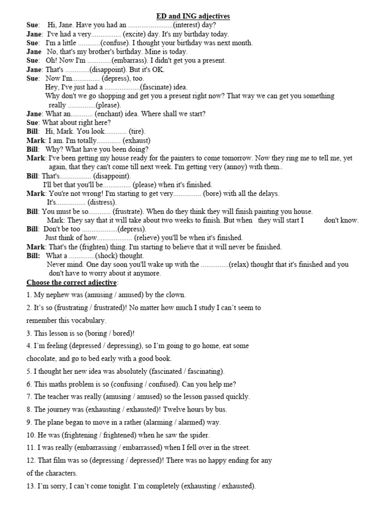 ED vs ING Adjectives Practice | PDF