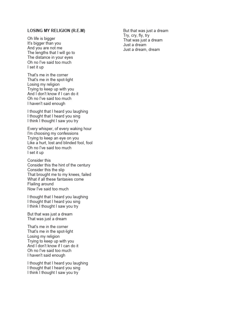 R.E.M.'s "Losing My Religion" Lyrics | PDF