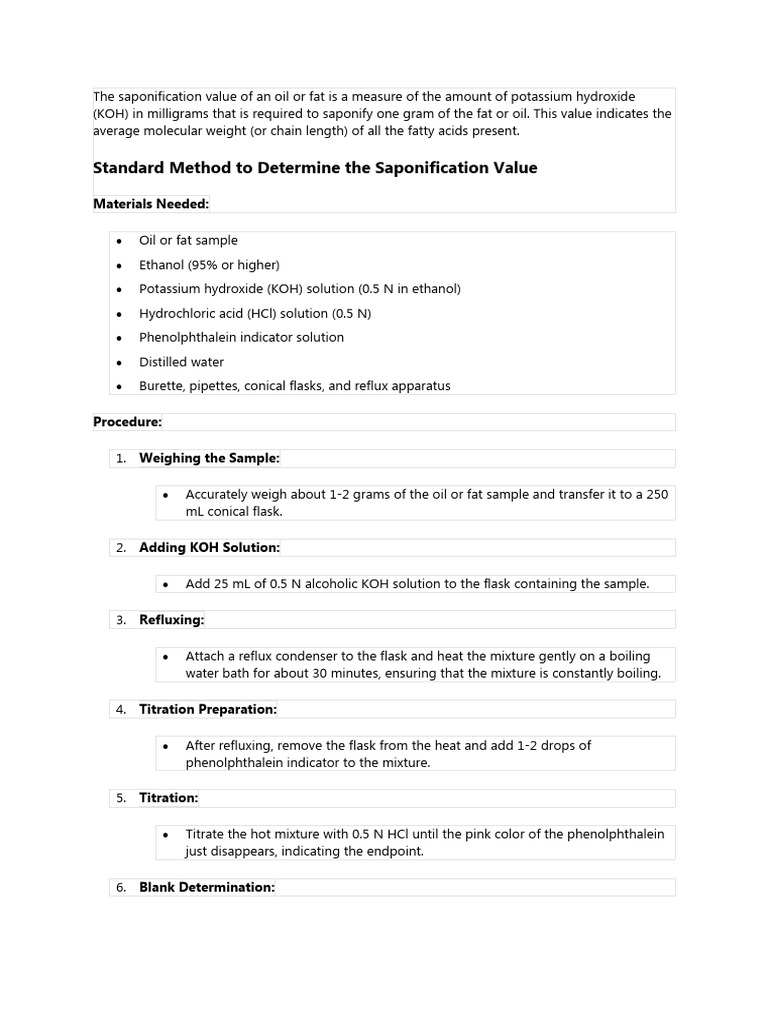 The Saponification Value of An Oil or Fat Is A Measure of The Amount of ...