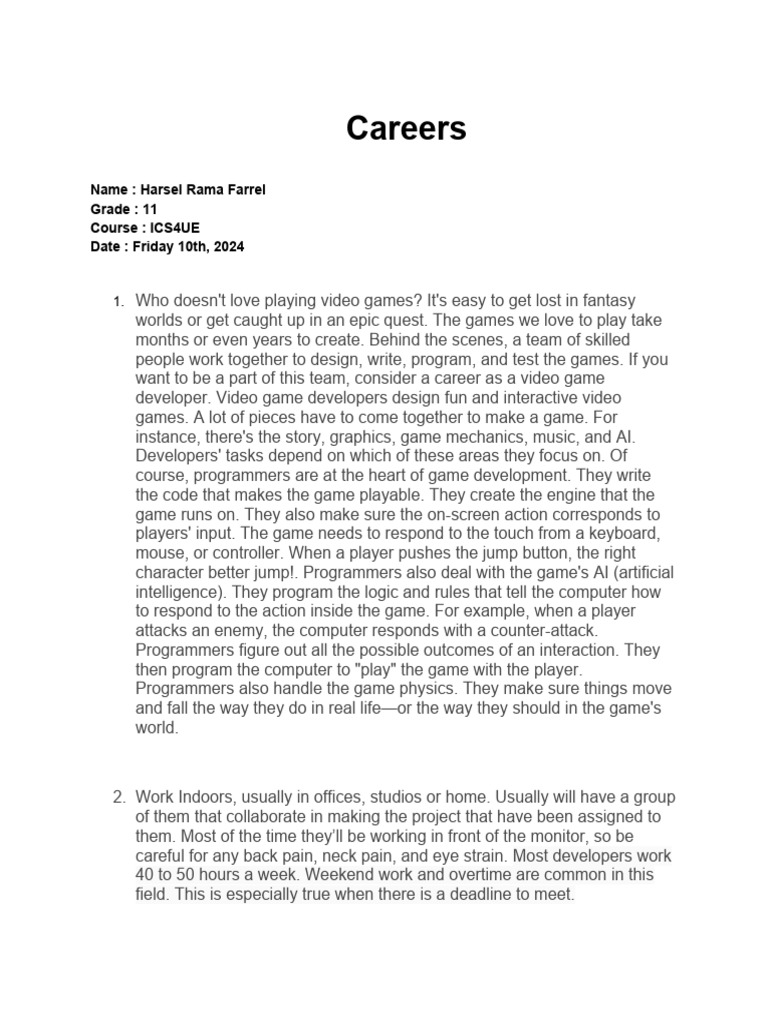 Careers | PDF | Video Games | Computing