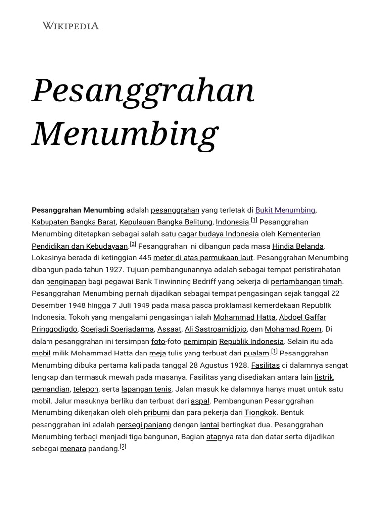 Pesanggrahan Menumbing: Sejarah dan Lokasi | PDF