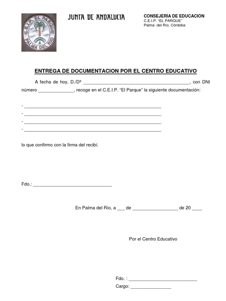 Modelo De Recibo De Documentos