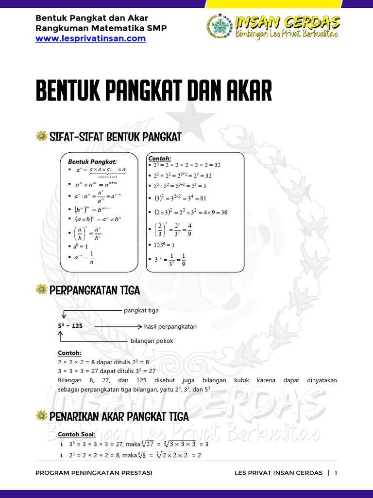 Bentuk Pangkat dan Akar - Rangkuman Matematika SMP | PDF