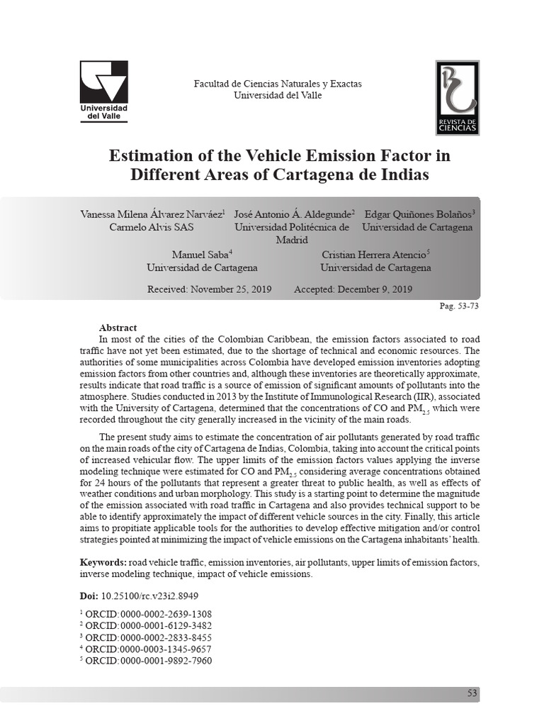 Vehicle Emission Factors in Cartagena | PDF | Air Pollution | Particulates