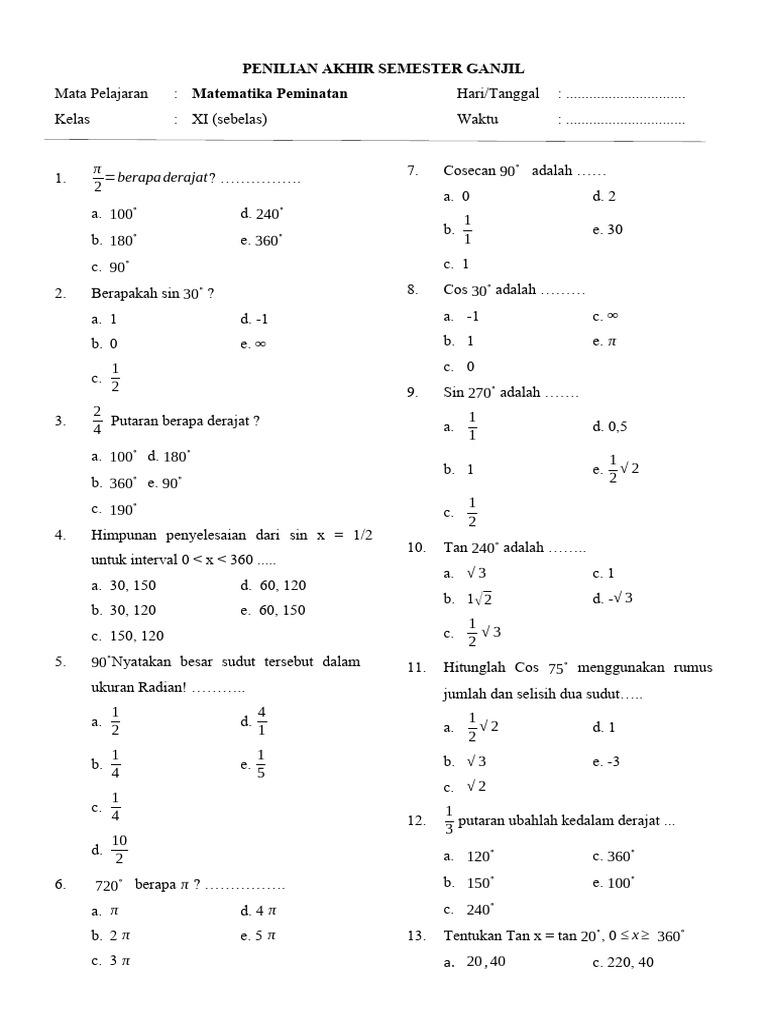 Soal Pas Matematika Peminatan Kelas Xi Sudah Prin | PDF | Metode & Bahan Ajar | Sains & Matematika