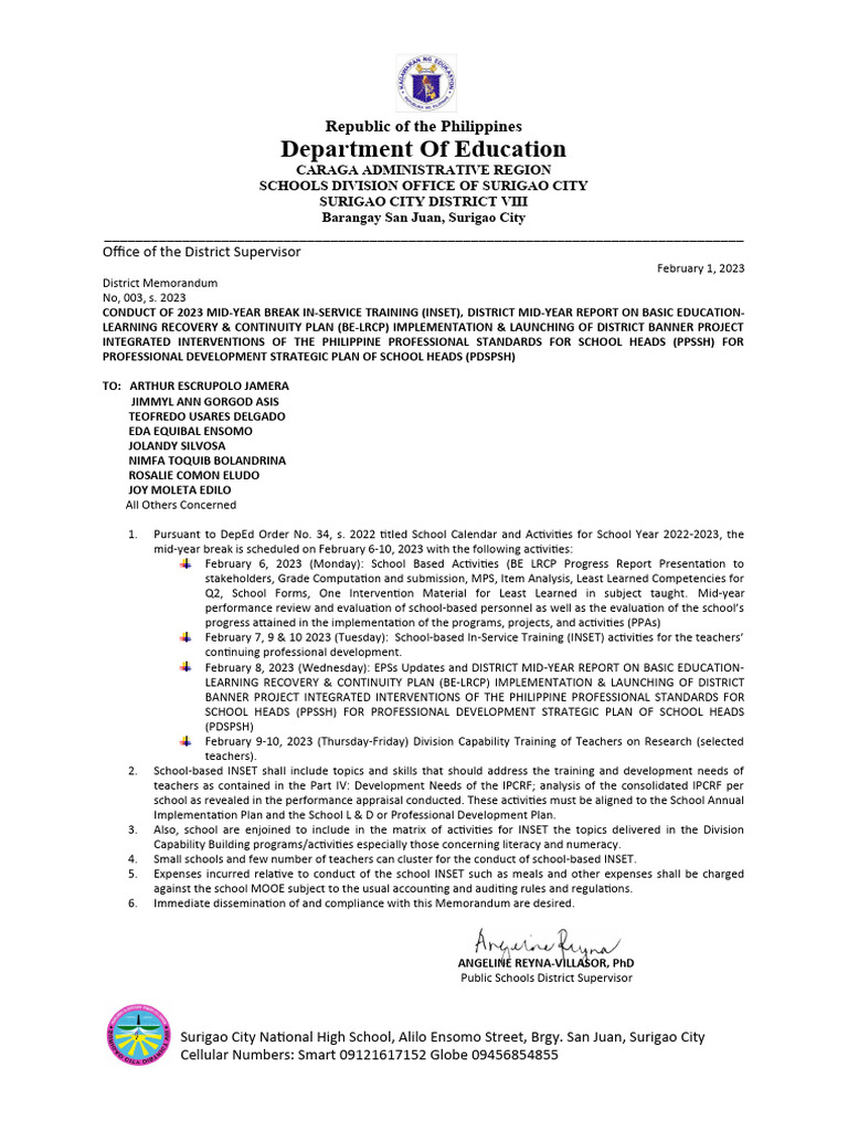 District Memorandum No. 4, S. 2023 | PDF | Business