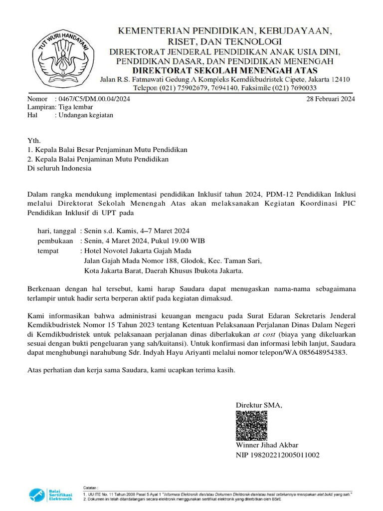 Surat Undangan UPT - Rakor PDM 12 | PDF