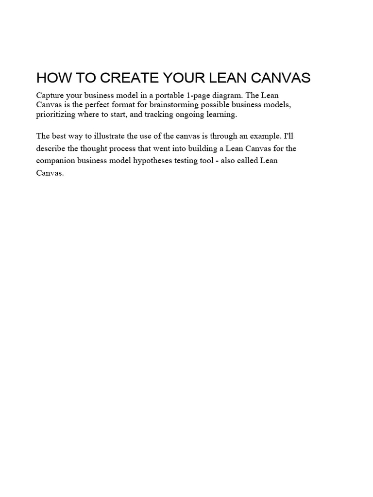 Lean Canvas Instructions | PDF | Lean Startup | Startup Company