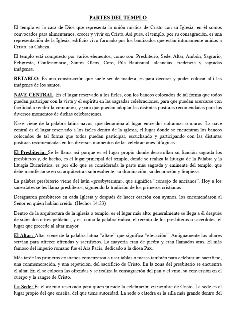 Partes del Templo Católico | PDF | Altar | eucaristía