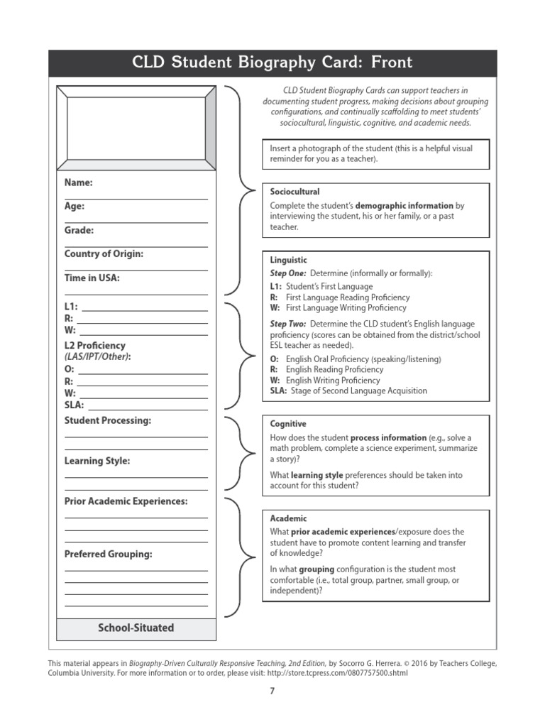 CLD Student Biography Card Guide | PDF | Second Language Acquisition ...