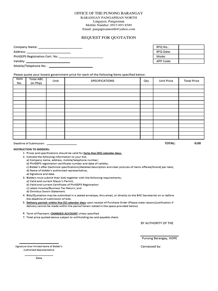 Government RFQ Submission Guidelines | PDF | Taxes | Government Finances
