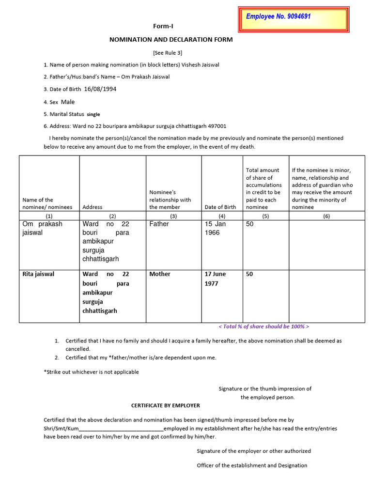 Payment of wages - Form-I | PDF | Labor