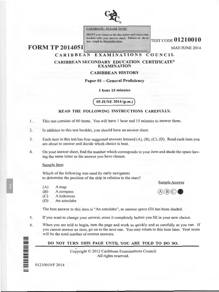 CSEC Caribbean History Paper 1 Booklet (2014 - 2021) | Download Free ...