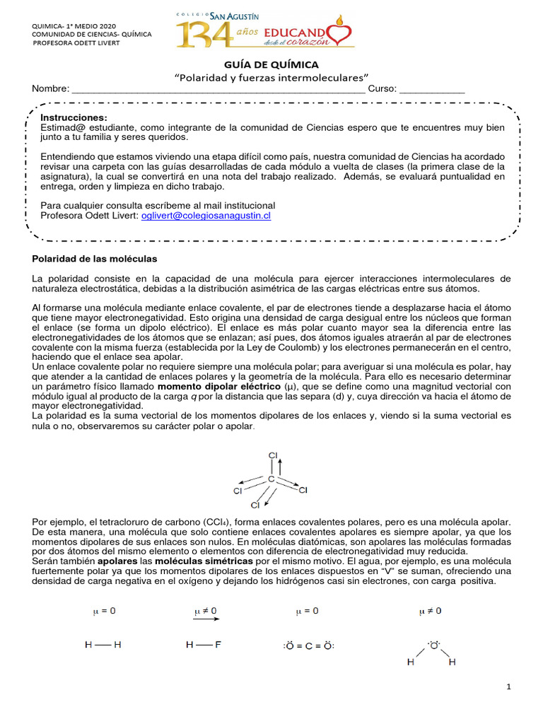 QUIMICA Polaridad y Fuerzas Intermoleculares | PDF | Polaridad química | Química