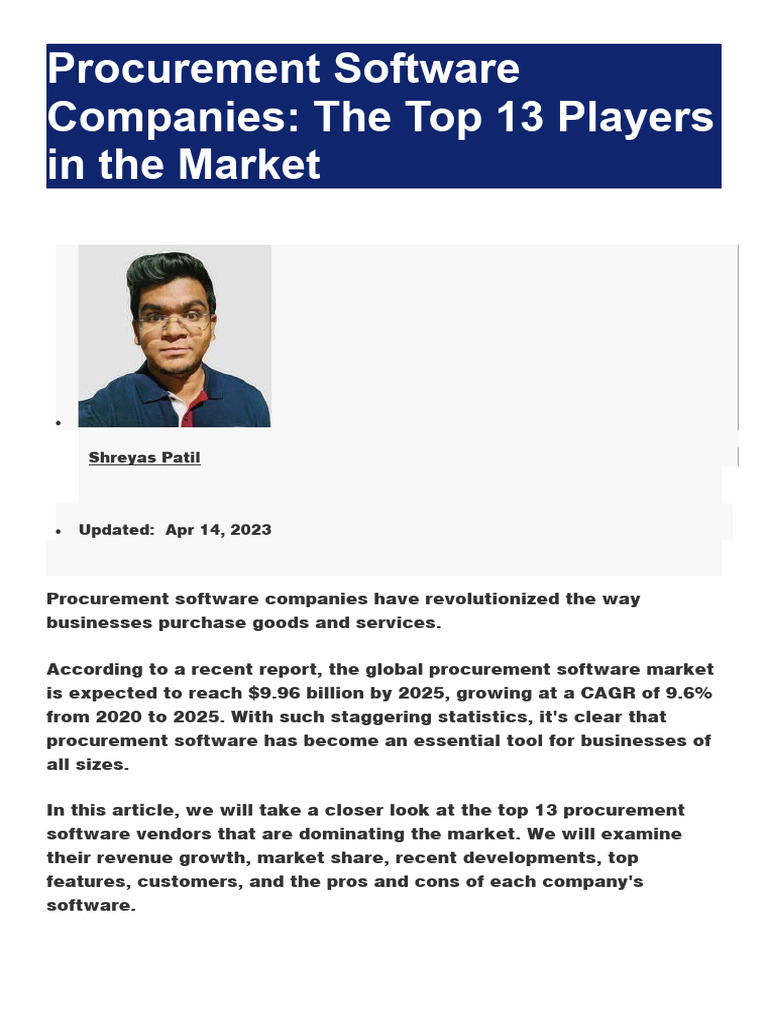 2023 - Procurement Software Companies - The Top 13 Players in The ...