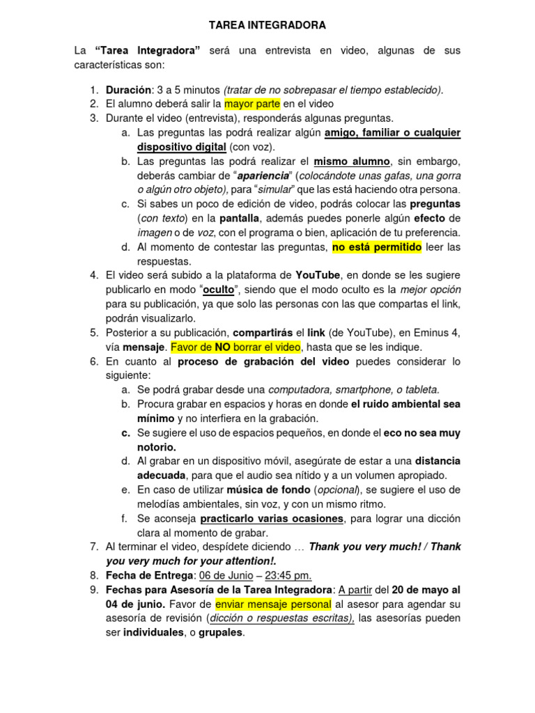 Tarea Integradora Junio 2024A-Inglés II | PDF | Youtube | Informática