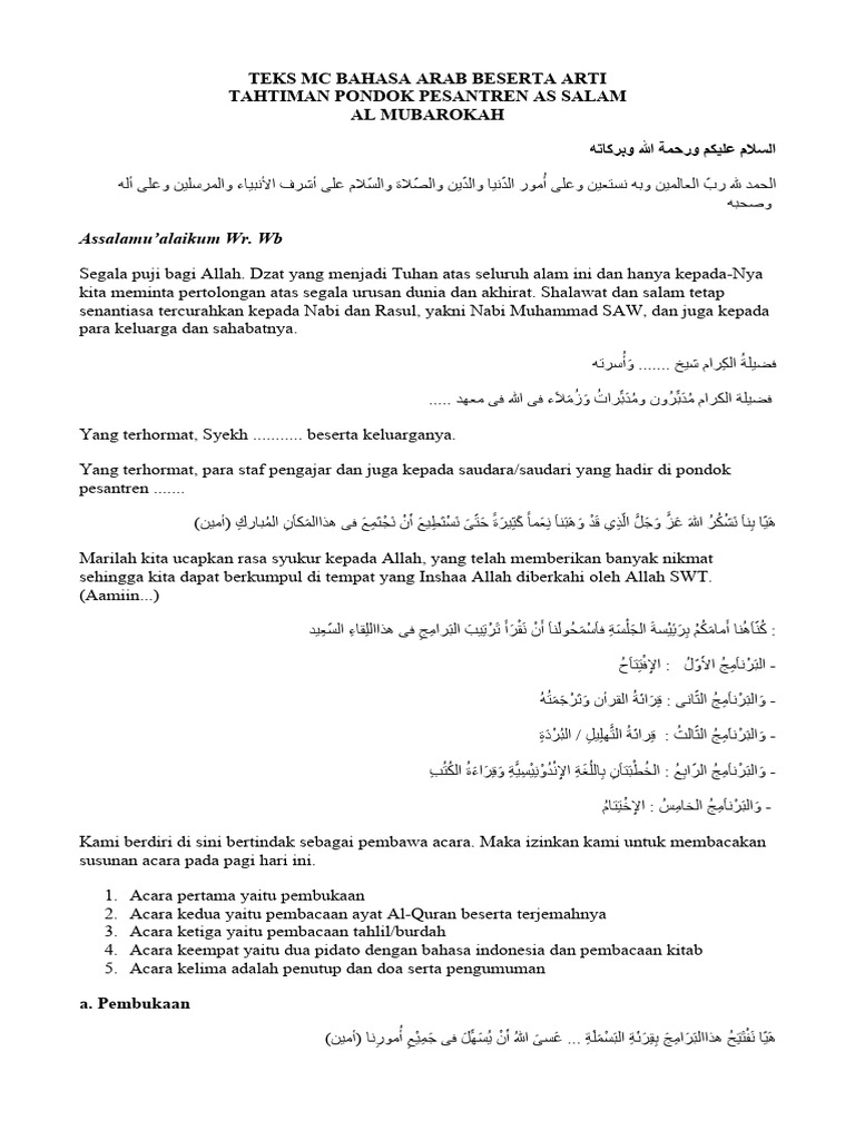 Teks MC Bahasa Arab Beserta Arti | PDF