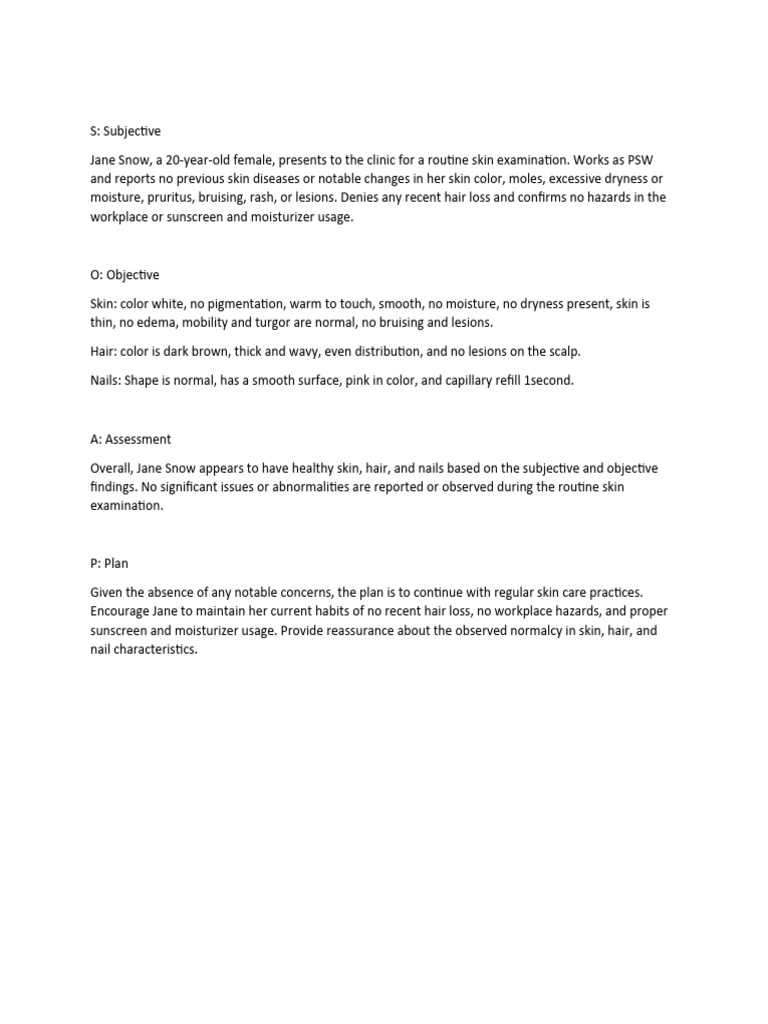 Skin, Hair, Nails SOAP Notes | PDF