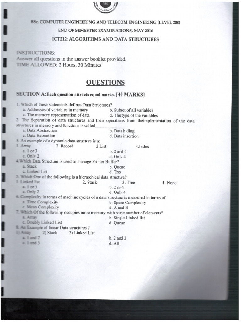 Ict 212 Algorithms And Data Structures Pdf